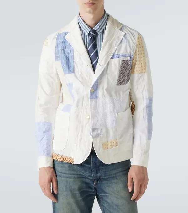 Junya Watanabe Patchwork Cotton And Linen-blend Blazer - Multicoloured