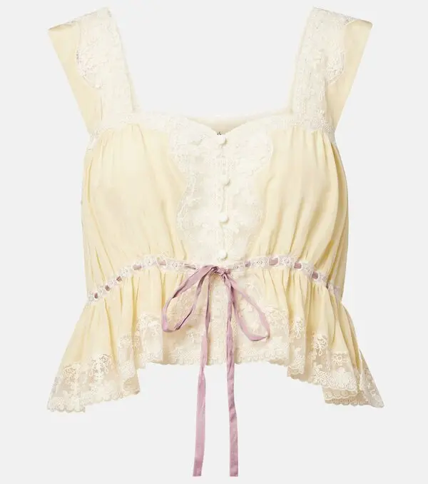Chloé Lace-trimmed Silk Habotai Top