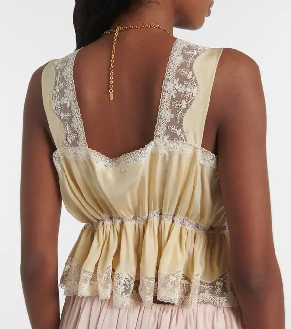 Chloé Lace-trimmed Silk Habotai Top
