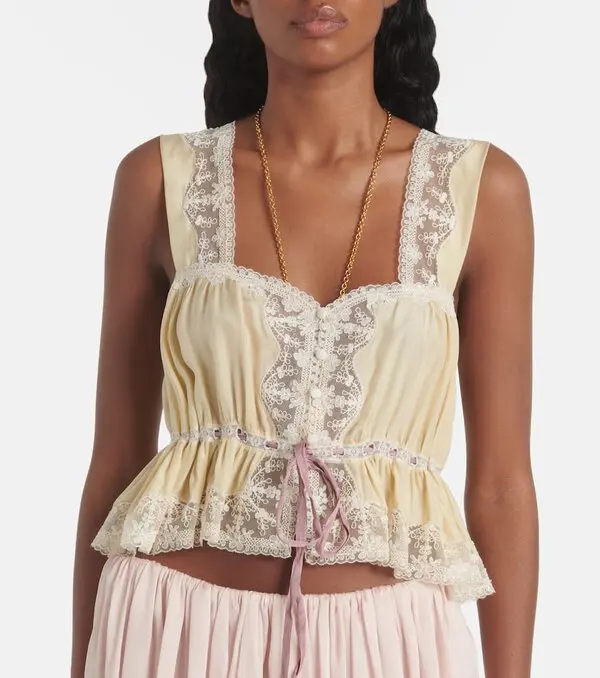Chloé Lace-trimmed Silk Habotai Top
