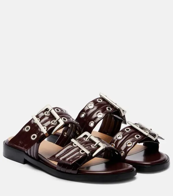 GANNI Feminine Buckle Sandals - Brown