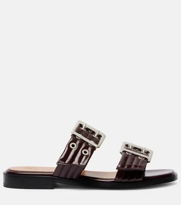 GANNI Feminine Buckle Sandals - Brown