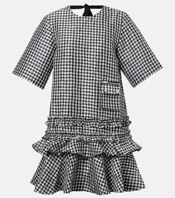 GANNI Gingham Ruffled Minidress