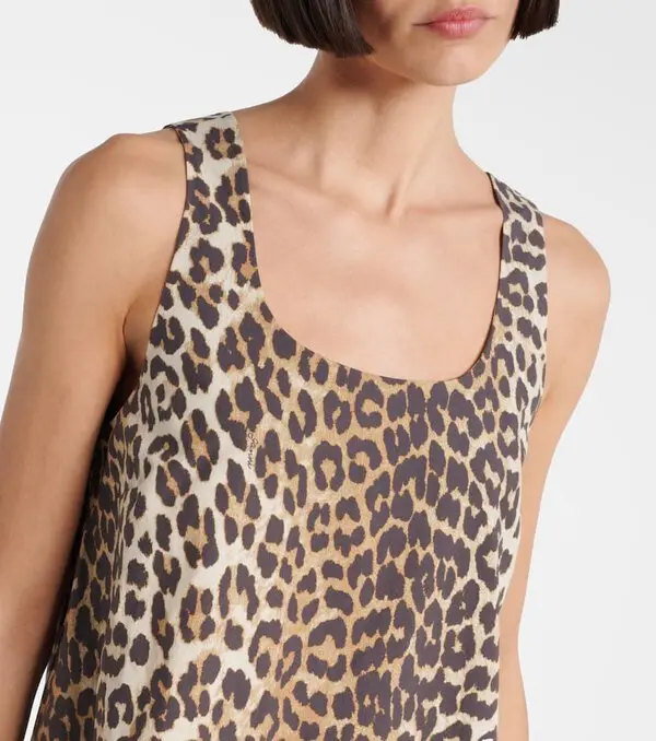 GANNI Leopard-print Ruffled Mini Dress - Brown