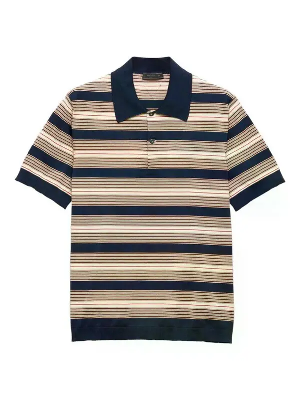 Prada Striped Cotton Polo Shirt - Blue