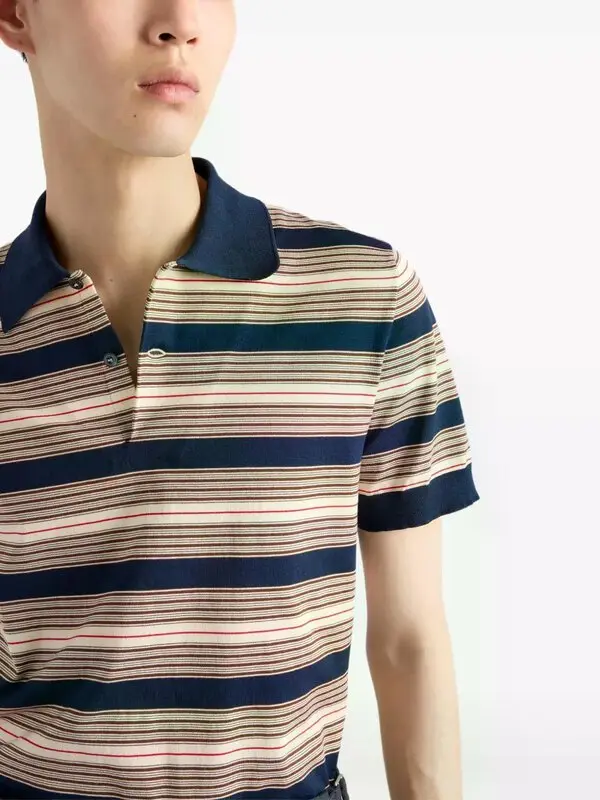 Prada Striped Cotton Polo Shirt - Blue