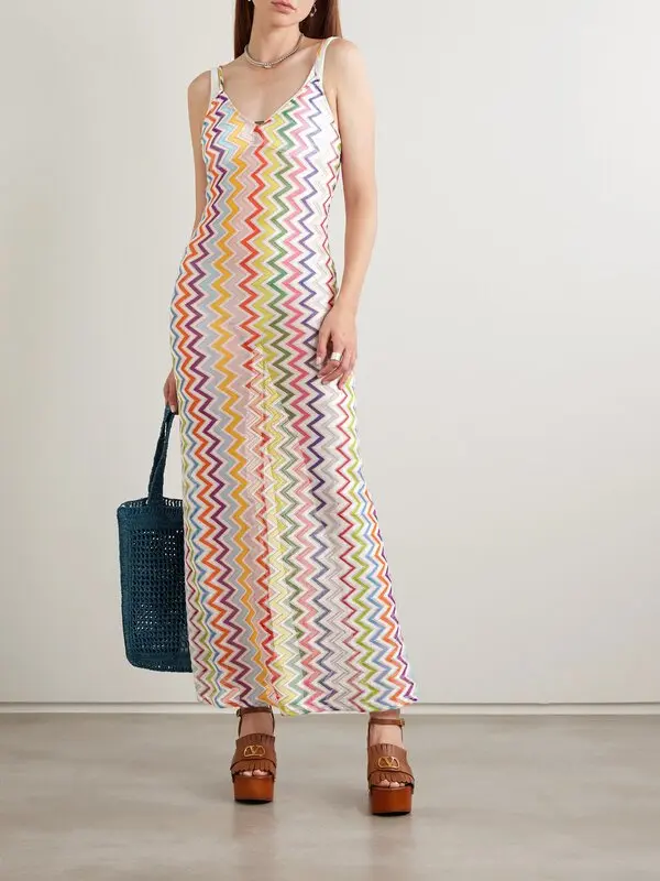 missoni striped metallic crochet knit maxi dress Striped metallic crochet-knit maxi dress - multi