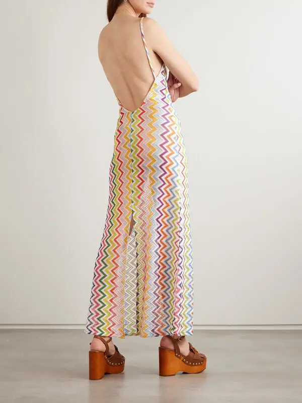 missoni striped metallic crochet-knit maxi dress Gathered striped metallic crochet-knit maxi dress - multi