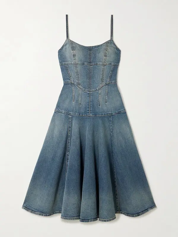 Alexander McQueen Paneled Denim Midi Dress