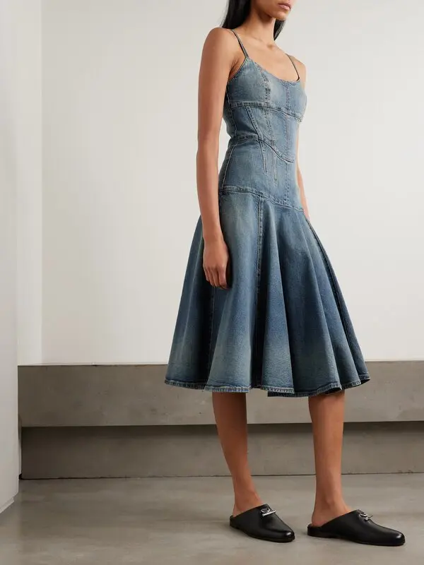 Alexander McQueen Paneled Denim Midi Dress