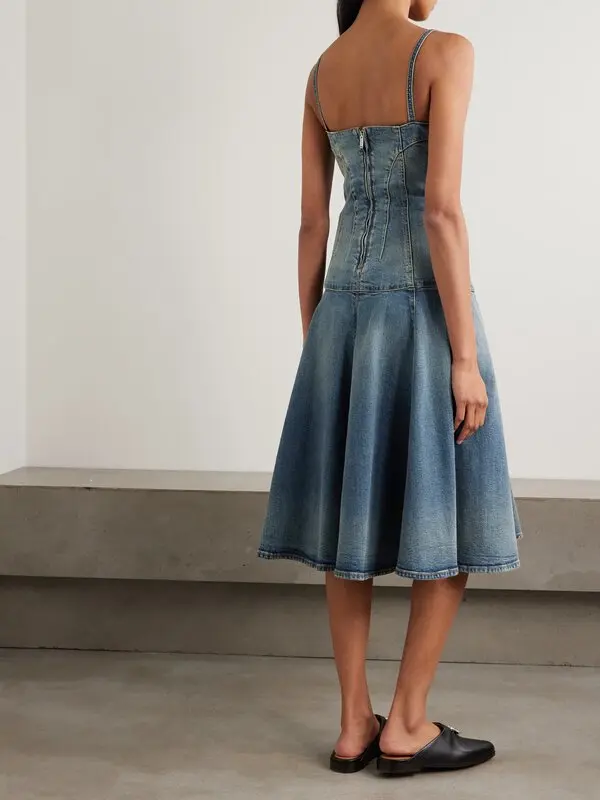 Alexander McQueen Paneled Denim Midi Dress