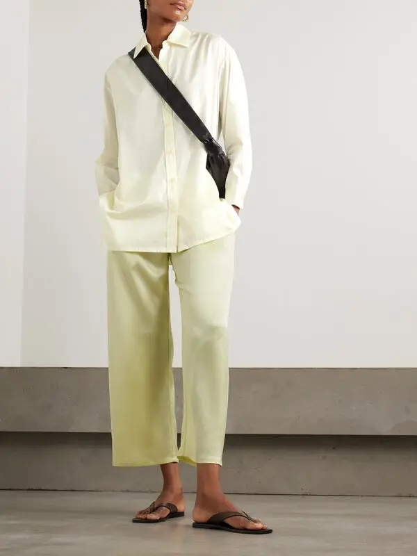LESET - Barb Cropped Satin Wide-Leg Pants
