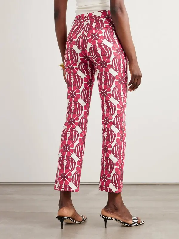 La DoubleJ 24/7 Cropped Printed Stretch-cotton Tweed Flare Pants