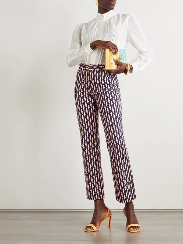 La DoubleJ The Cropped Printed Mid-rise Flared Jeans