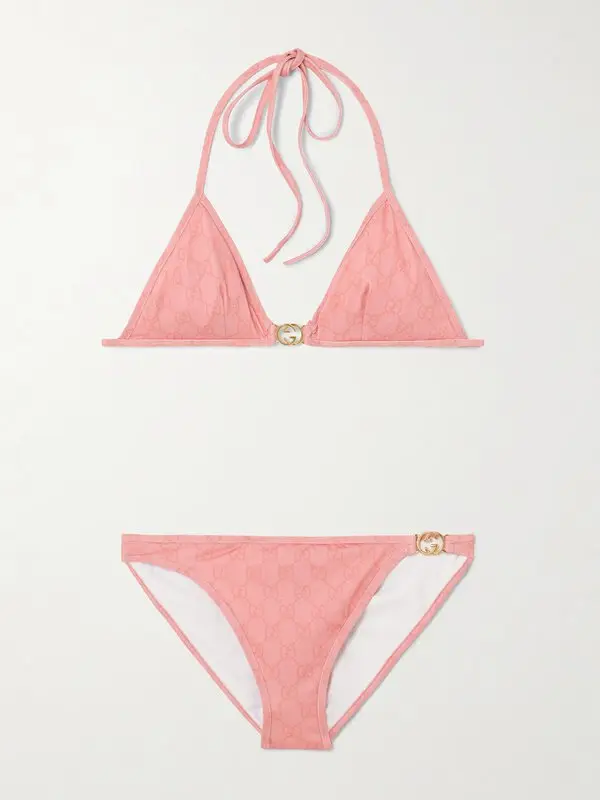 Gucci Embellished Printed Triangle Bikini - Pink