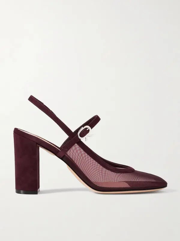 GIANVITO ROSSI 85 Suede-trimmed Mesh Pumps