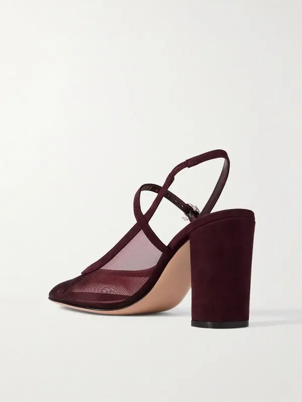 GIANVITO ROSSI 85 Suede-trimmed Mesh Pumps