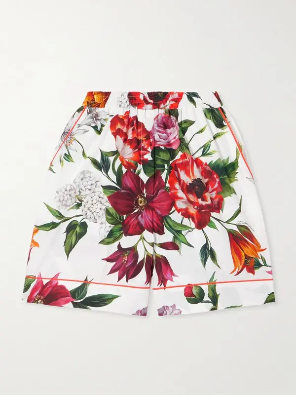 Dolce & Gabbana Floral-print Cotton-poplin Shorts - White