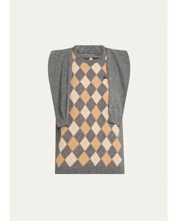 HODAKOVA Argyle Knitted Draped-sleeve Sweater Vest