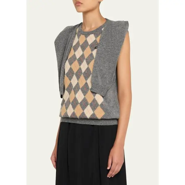HODAKOVA Argyle Knitted Draped-sleeve Sweater Vest