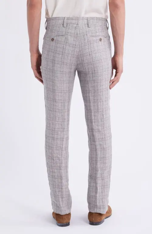 Berle Flat-front Check Linen Dress Pants