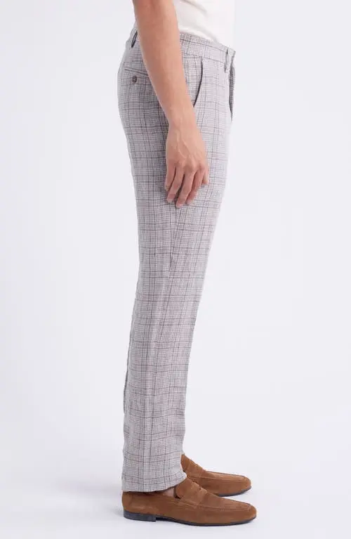 Berle Flat-front Check Linen Dress Pants