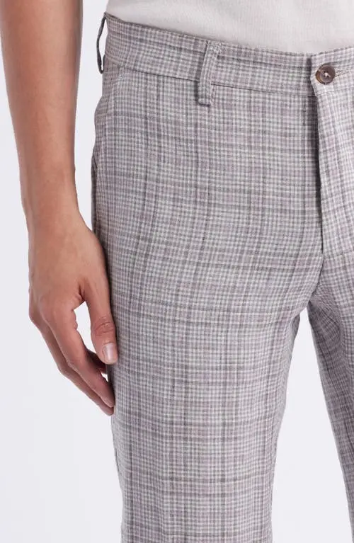 Berle Flat-front Check Linen Dress Pants