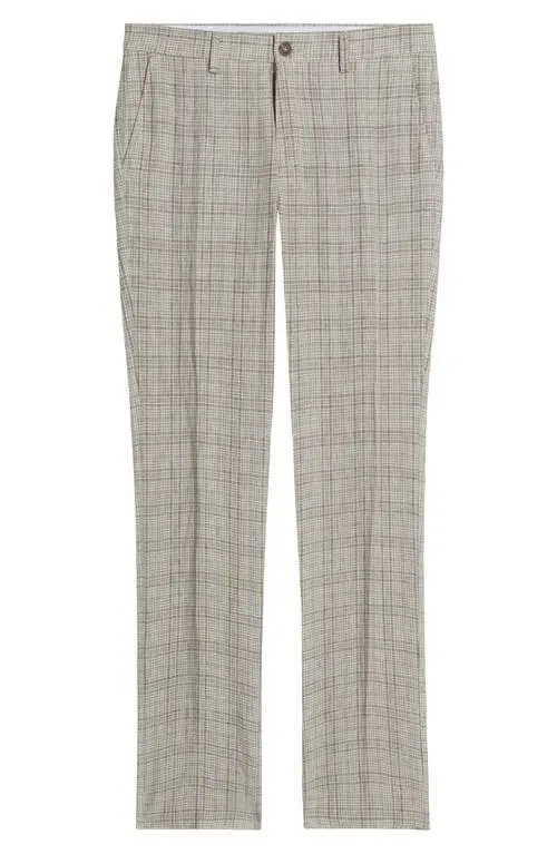 Berle Flat-front Check Linen Dress Pants