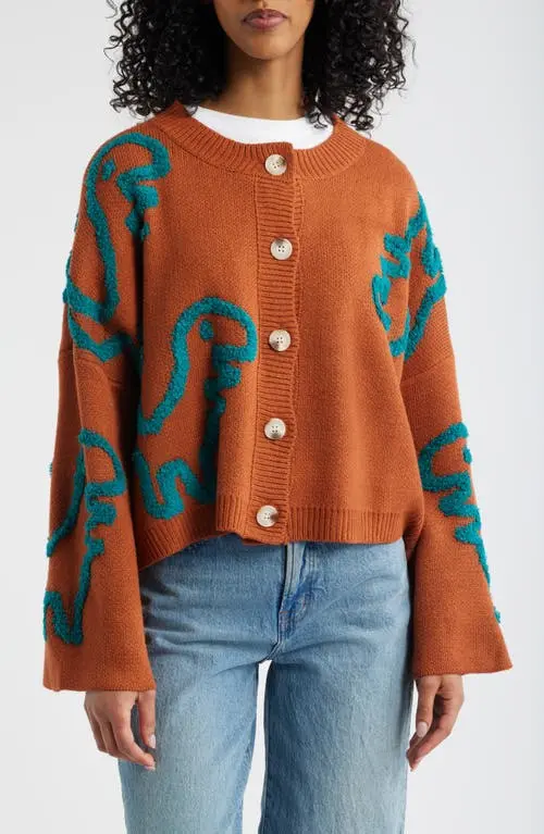DRESSED IN LALA Jacquard Cardigan - Ginger