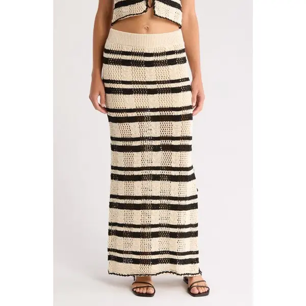 Elan Open Stitch Maxi Skirt - Natural Black Stripe