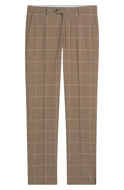 Berle Windowpane Check Stretch Wool Dress Trousers - Medium Brown