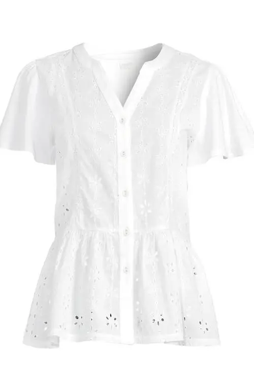 LANDS' END Mixed Media Eyelet Top - White