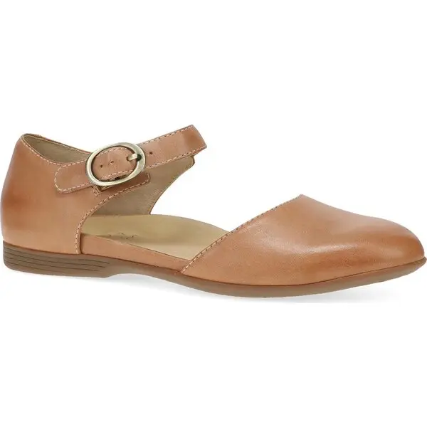 Dansko Liv Ankle Strap Flat - Tan Burnished Nappa