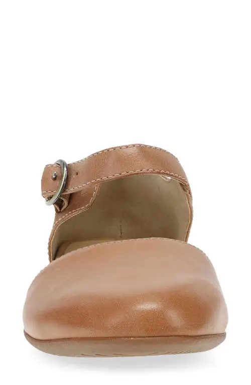 Dansko Liv Ankle Strap Flat - Tan Burnished Nappa