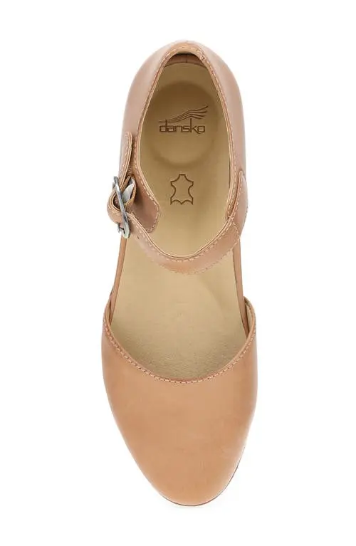 Dansko Liv Ankle Strap Flat - Tan Burnished Nappa