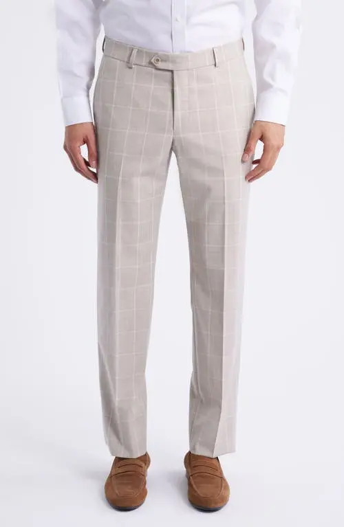Berle Windowpane Check Wool Dress Pants - Sand