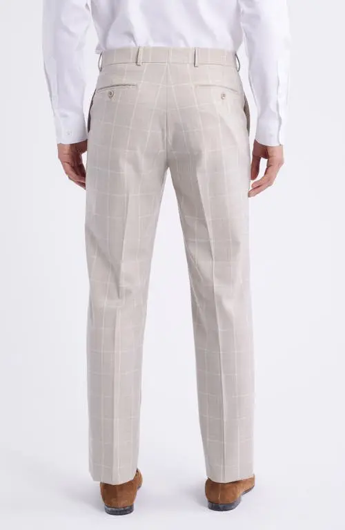 Berle Windowpane Check Wool Dress Pants - Sand