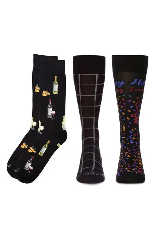 MEMOI Festivities Assorted 3-pack Novelty Crew Socks - Black