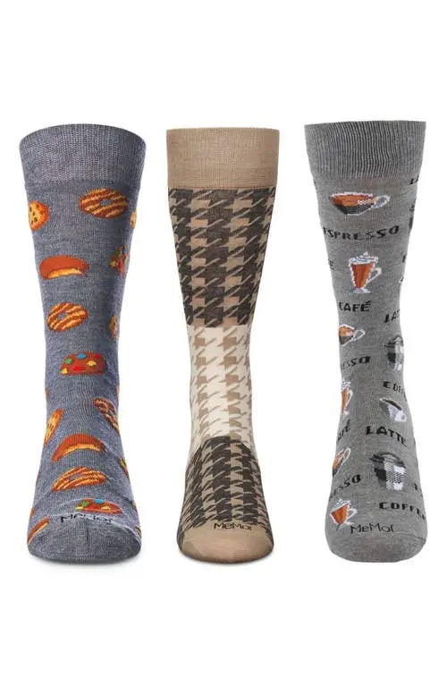 MEMOI Festivities Assorted 3-pack Novelty Crew Socks - Gray