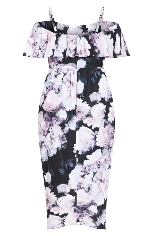 City Chic Floral Drape Cold Shoulder Midi Dress - Sweet Sensation