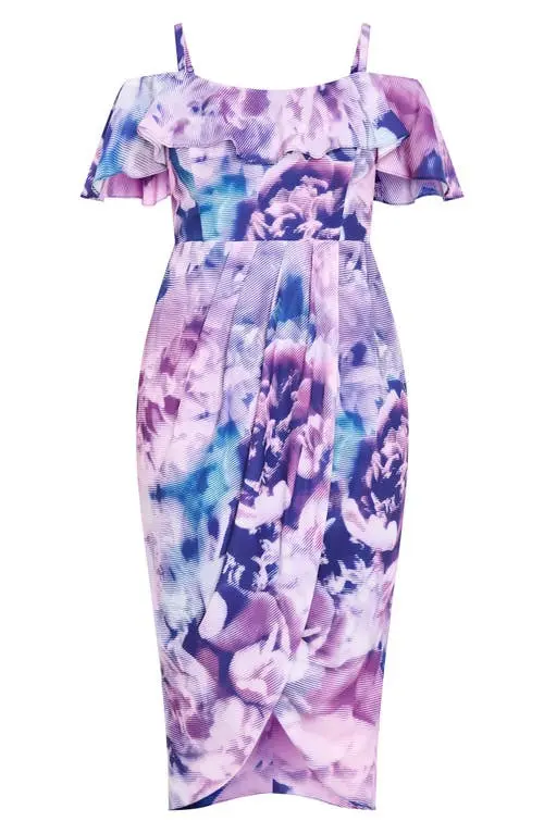City Chic Floral Drape Cold Shoulder Midi Dress