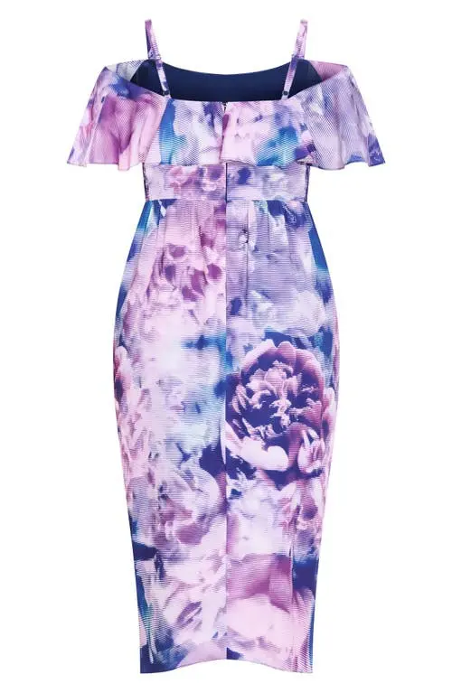 City Chic Floral Drape Cold Shoulder Midi Dress