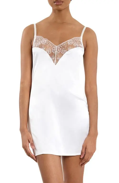 Hanky Panky I Do Lace Trim Satin Chemise - Light Ivory