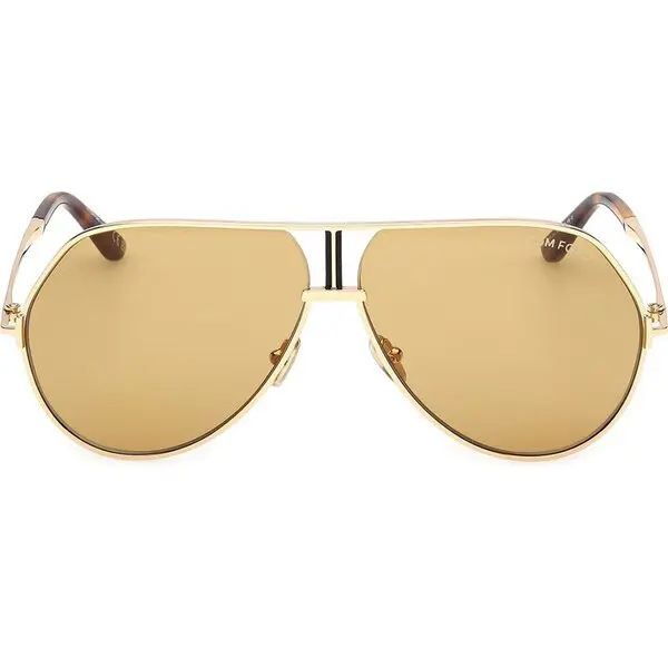 TOM FORD Rickie 63mm Oversize Navigator Sunglasses - Shiny Gold Havana / Vicuna