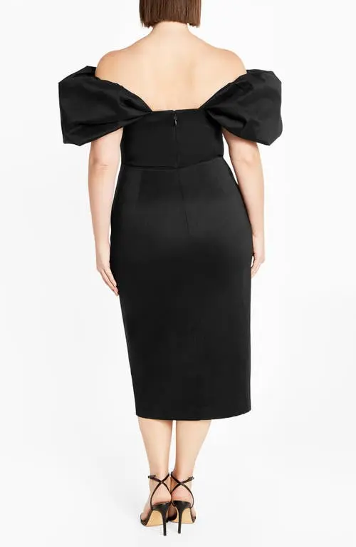 City Chic Elyse Puff Sleeve Sheath Dress - Black