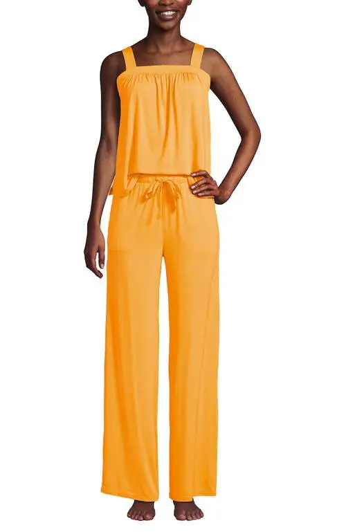 LANDS' END Cooling 2 Piece Pajama Setsleeveless Square Neck Top And Pants - Sweet Mango