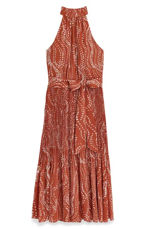Donna Karan New York Pleated Halter Neck Dress In Cinnamon/ Cream - 40% Off 