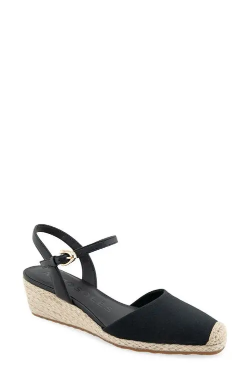Aerosoles Jute-wrapped Wedge Sandals - Black Canvas