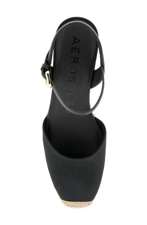 Aerosoles Jute-wrapped Wedge Sandals - Black Canvas