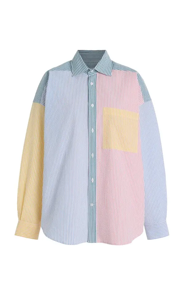 WITH NOTHING UNDERNEATH The Weekend Patchwork Striped Cotton-seersucker Shirt - Print